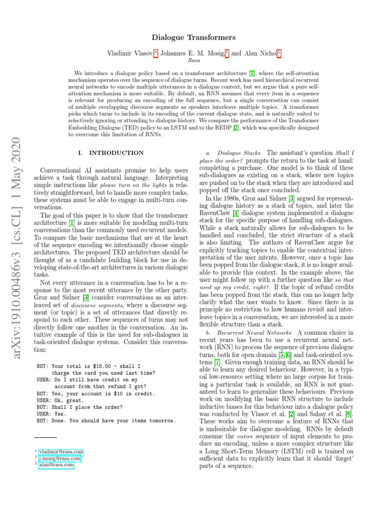 Dialogue Transformers | PDF | Attention | Cognition