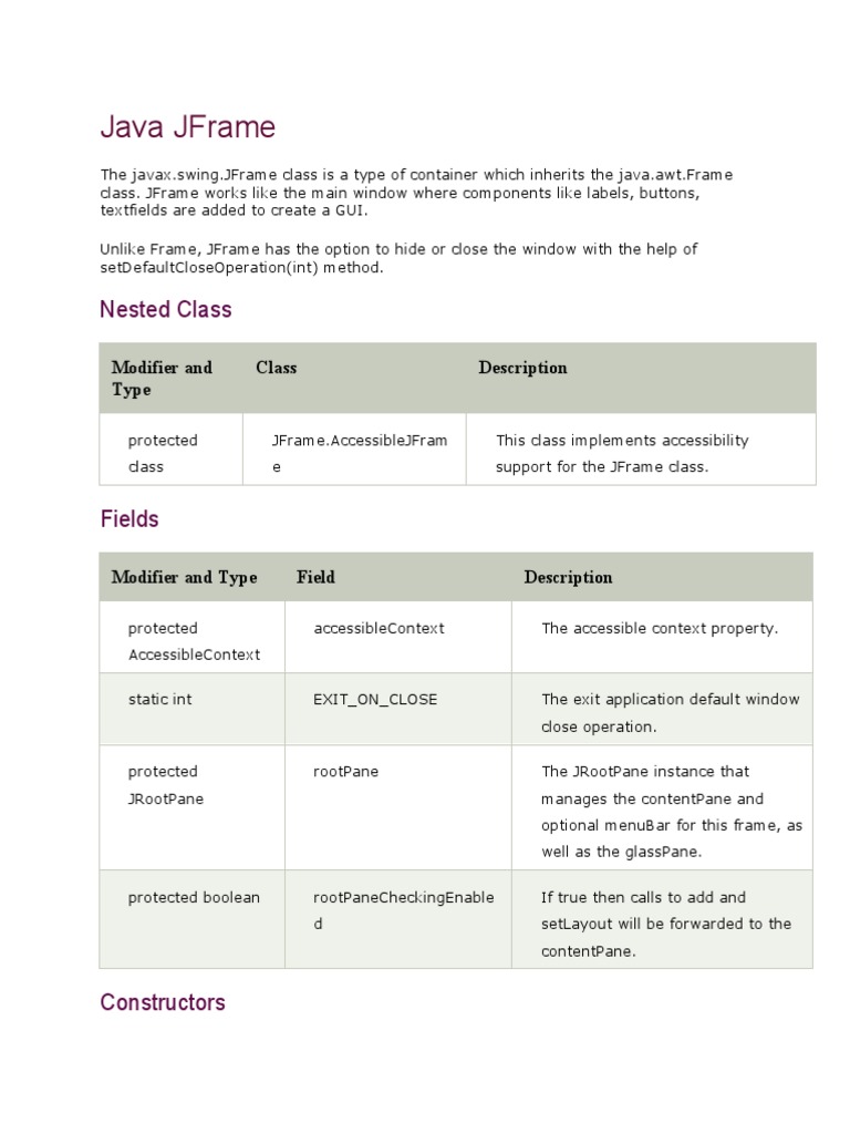 Java JFrame - The Main Window Component | PDF | Class (Computer ...