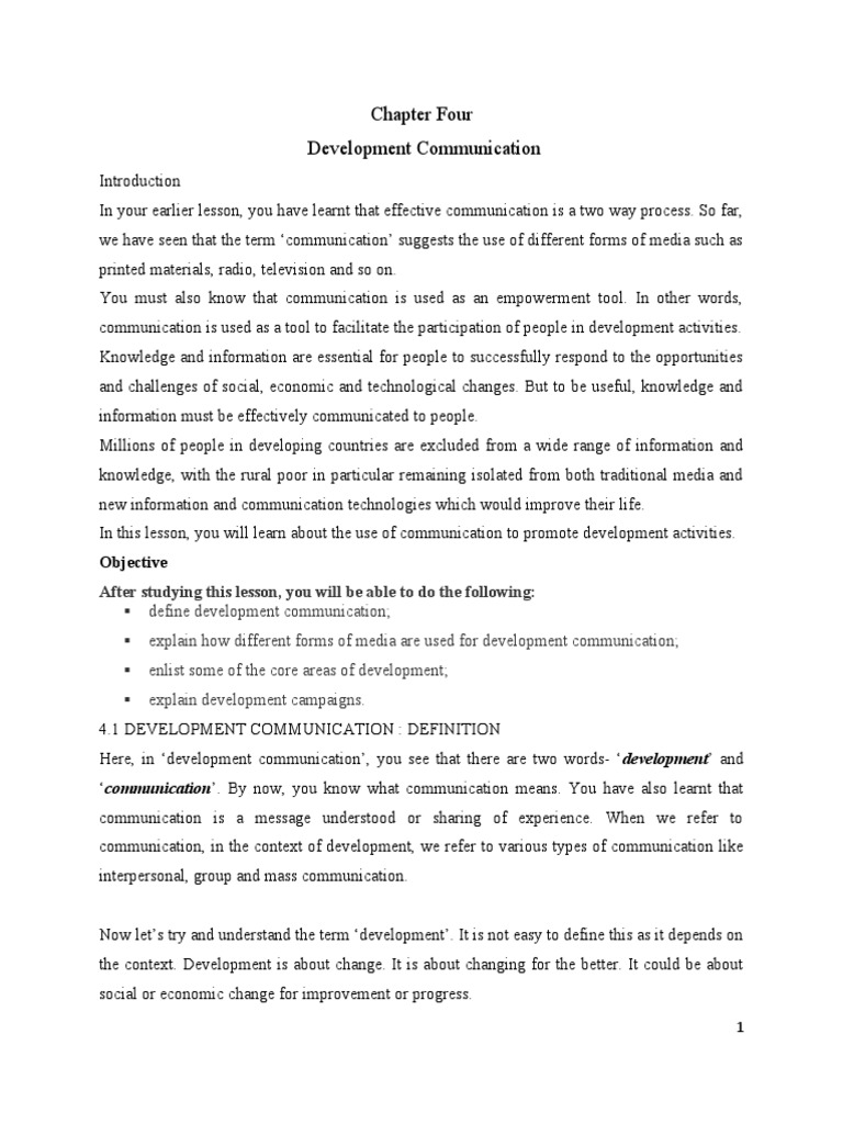 Chapter Four Development Communication: Objective | PDF | Communication ...
