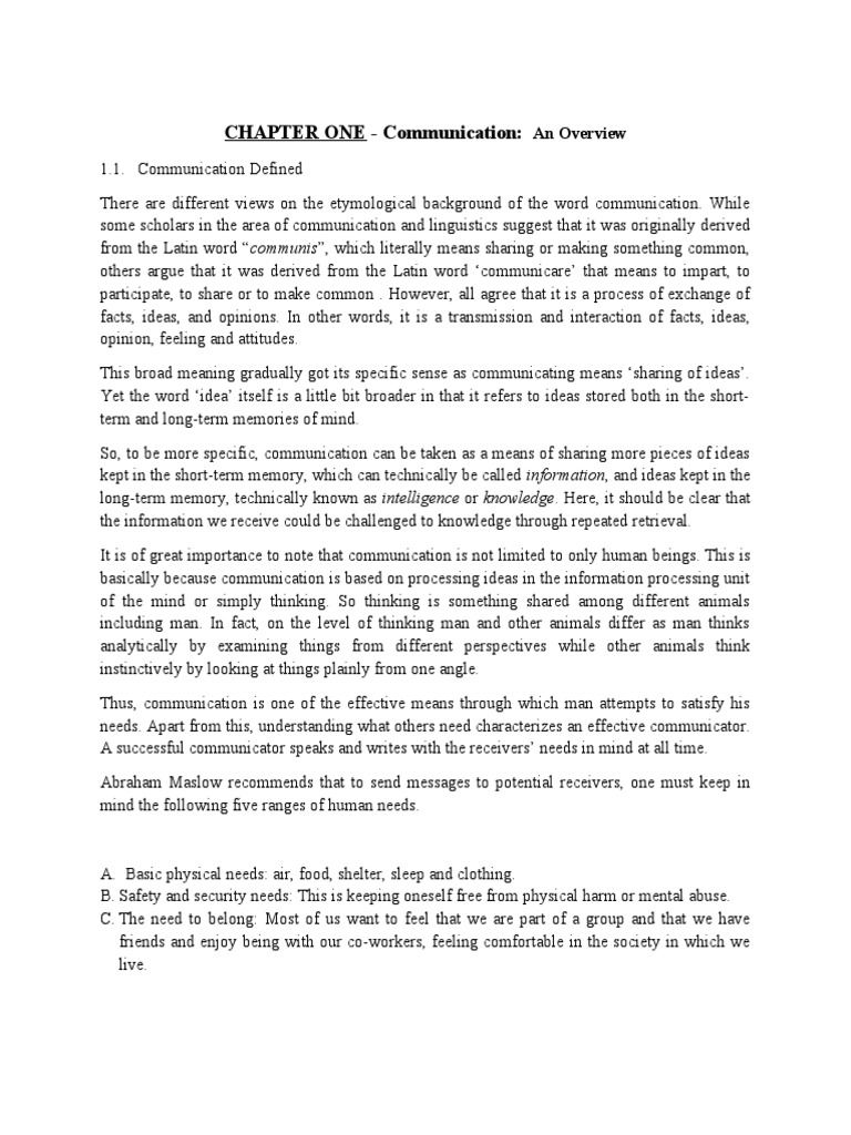 CHAPTER ONE Communication | PDF | Idea | Communication