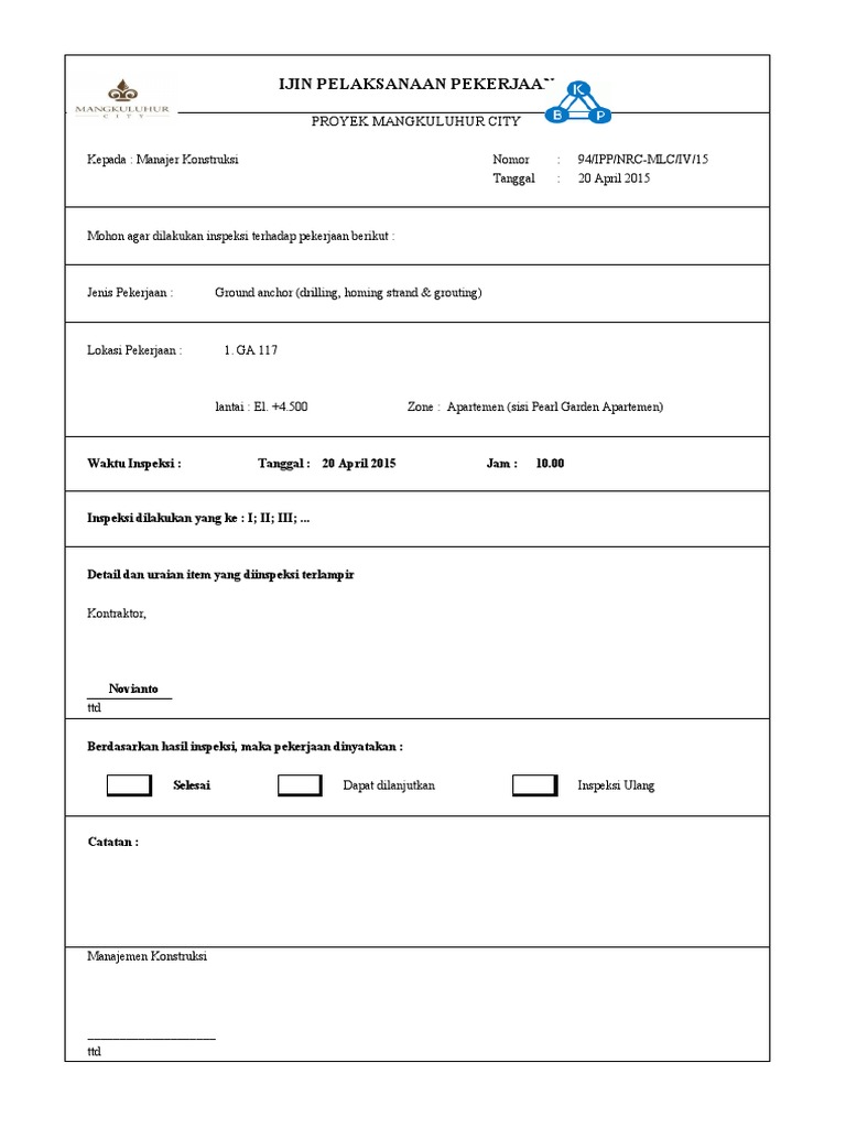 FORM Ijin Kerja | PDF