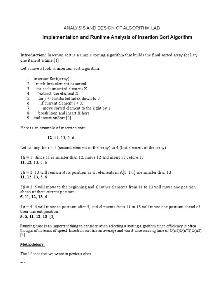 Implementation And Runtime Analysis Of Insertion Sort Algorithm Pdf Computer Programming 5287