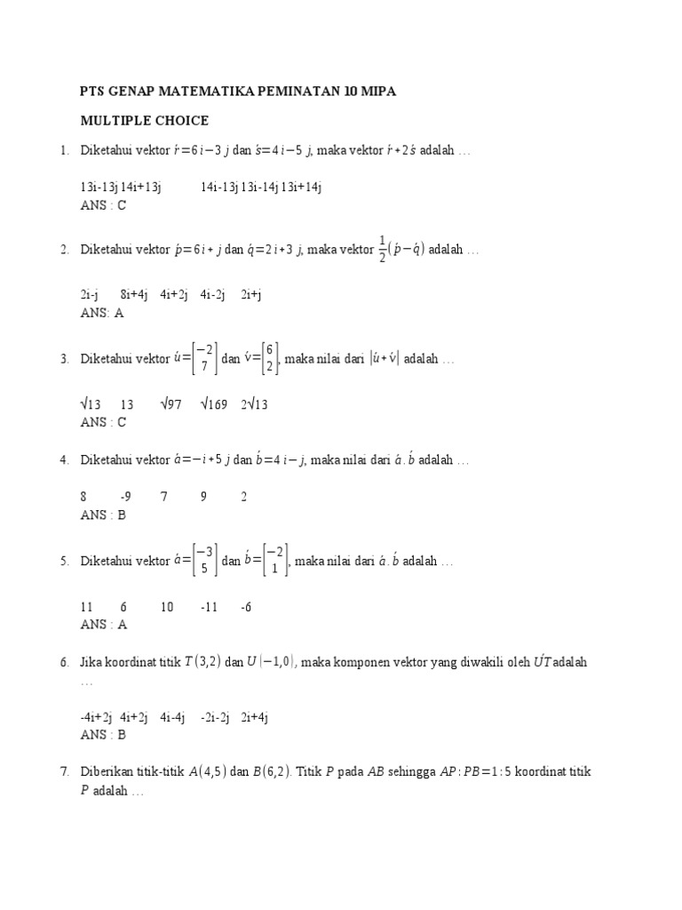 PTS Genap Matematika Peminatan 10 Mipa | PDF