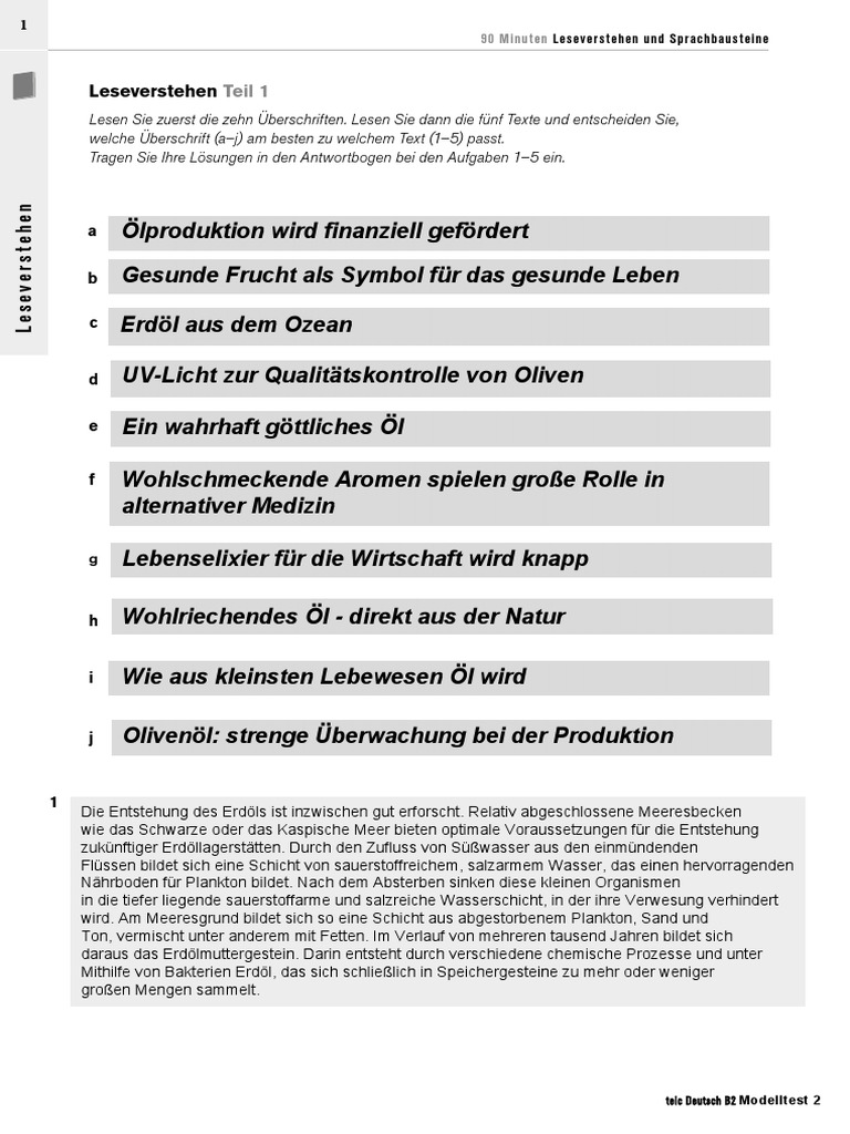 Modelltest (2) B2 Allgemein Leseverstehen Deutsch Telc | PDF