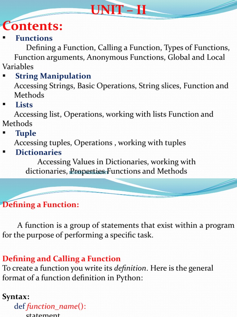 Functions Defining A Function Calling A Function Types Of Functions Pdf Anonymous