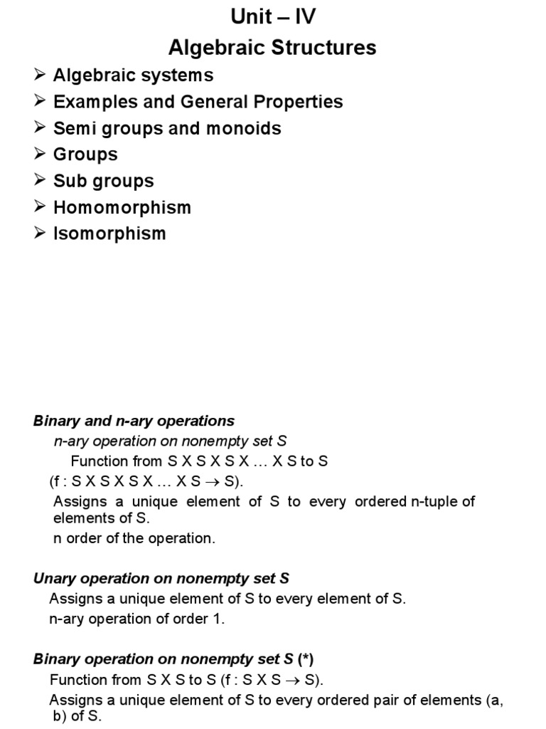 Algebraic Systems Examples and General Properties Semi Groups and ...