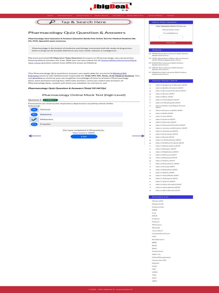 Pharmacology Quiz Question & Answers (Question Bank) - 3 | PDF ...