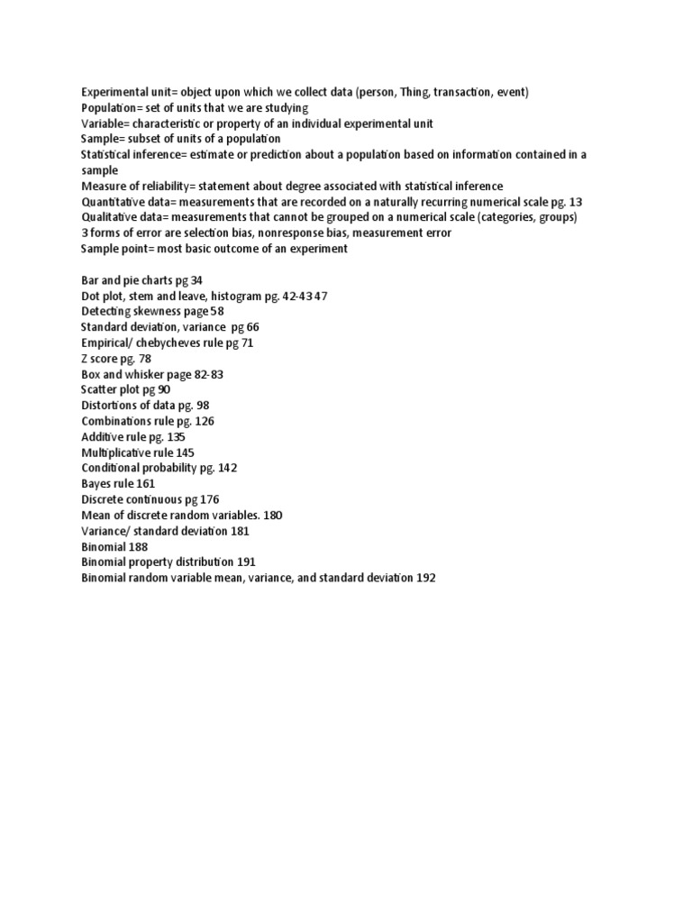 Cheat Sheet - Statistics 101 | PDF