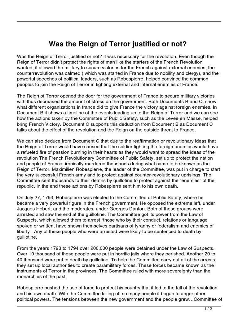 Was The Reign of Terror Justified or Not? | PDF | Reign Of Terror ...