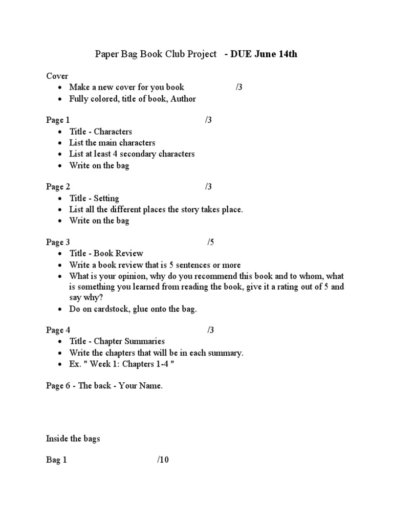 Book Club - Paper Bag Project | PDF | Language Arts & Discipline ...