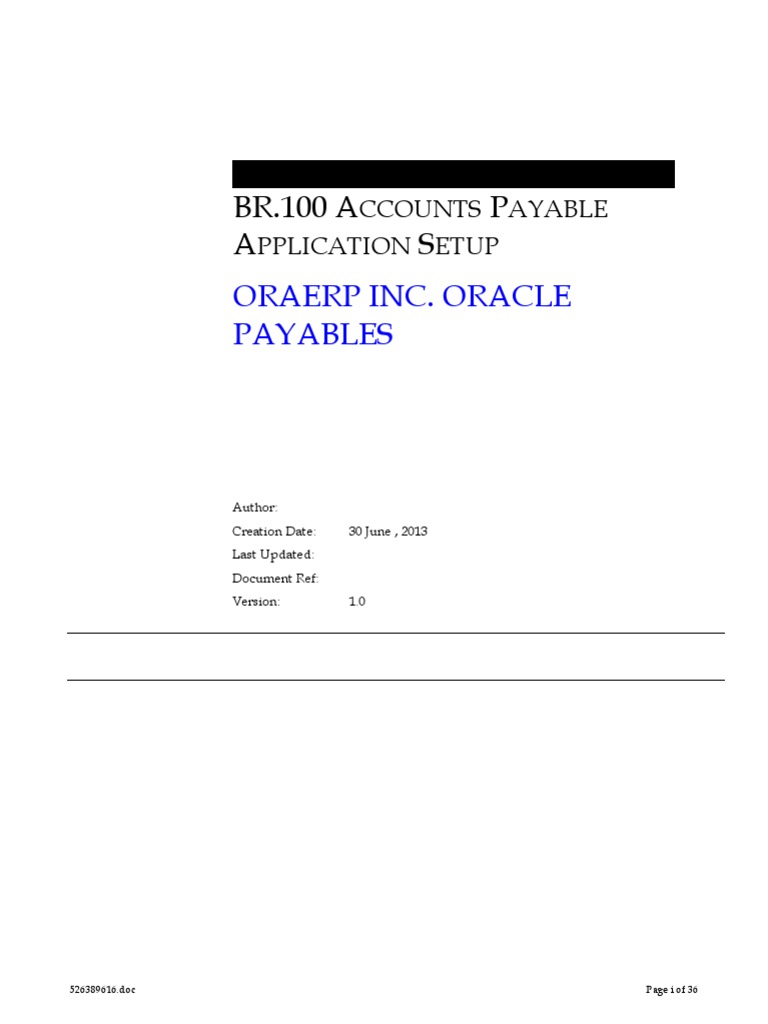BR100 - AP - Application - Setup Ver 1.0 | PDF | Accounts Payable | Invoice