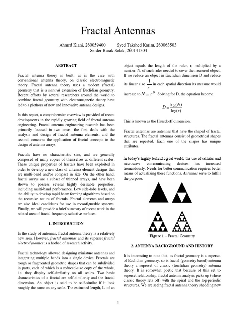 Fractal Antennas: Ahmed Kiani, 260059400 Syed Takshed Karim, 260063503 ...