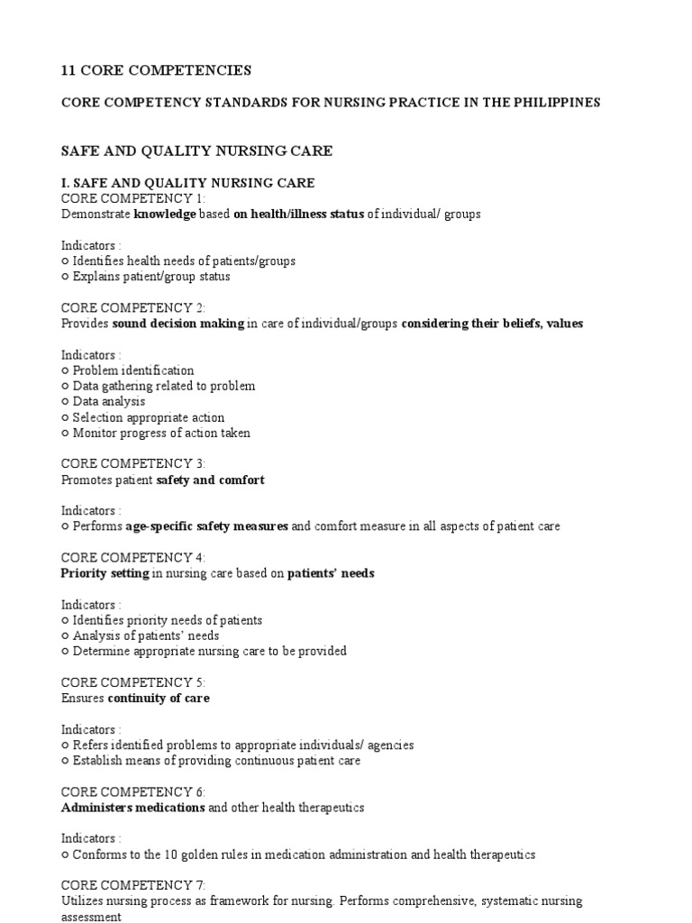 Core Competencies in Nursing Practice | PDF | Competence (Human ...