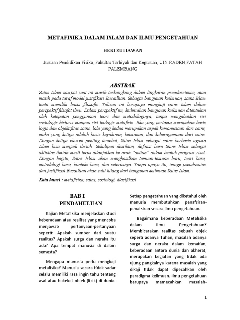 METAFIsIKA DALAM PERSPEKTIF ILMU PENGETAHUAN | PDF