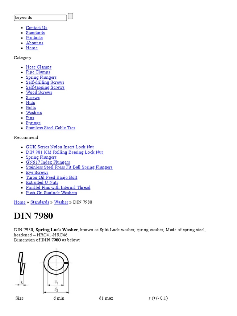DIN 7980 Spring Lock Washer - Fasteners China | PDF