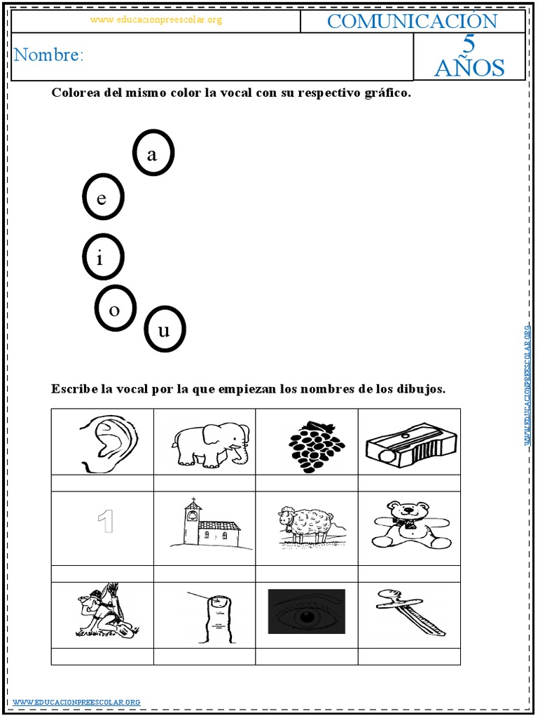 Ejercicios Con Las Vocales para Niños de 5 Años | PDF