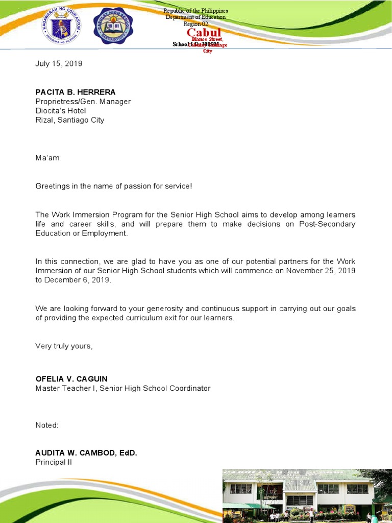 Letter of Partnership Work Immersion. | PDF | Education Theory | Pedagogy