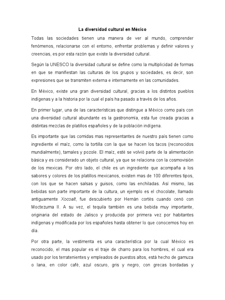 La Diversidad Cultural en México | PDF | Cocina mexicana | Cultura ...