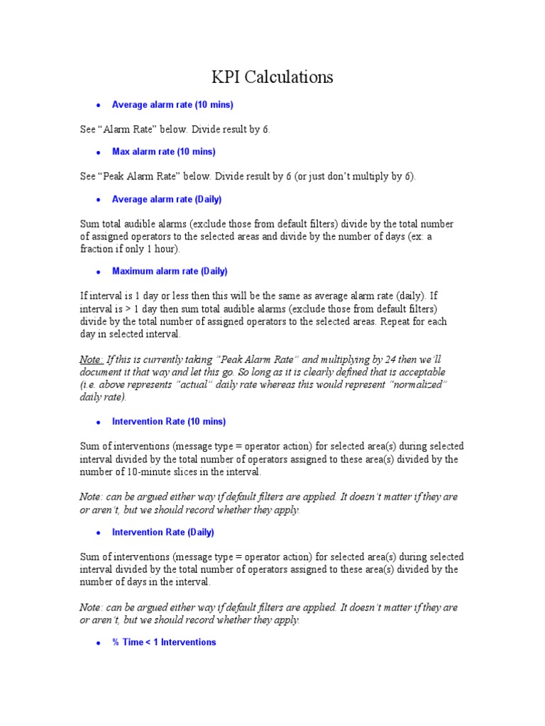 KPI Calculations: Average Alarm Rate (10 Mins) | PDF | Percentage | Interval (Mathematics)