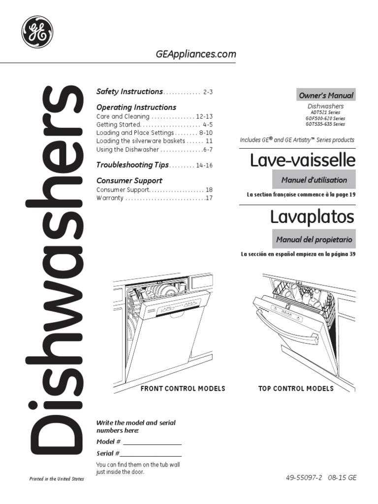 GE Dishwasher Owner's Manual | PDF | Dishwasher | Domestic Implements
