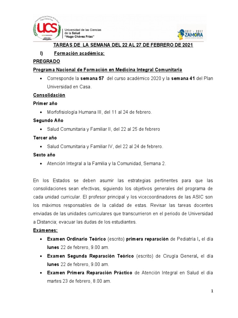 Tareas de La Semana Del 22 Al 27 de Febrero 2021 Enviar | PDF | Prueba ...
