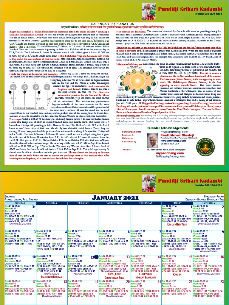 Punditji Srihari Kadambi: Calendar Explanation | PDF | Lunisolar ...
