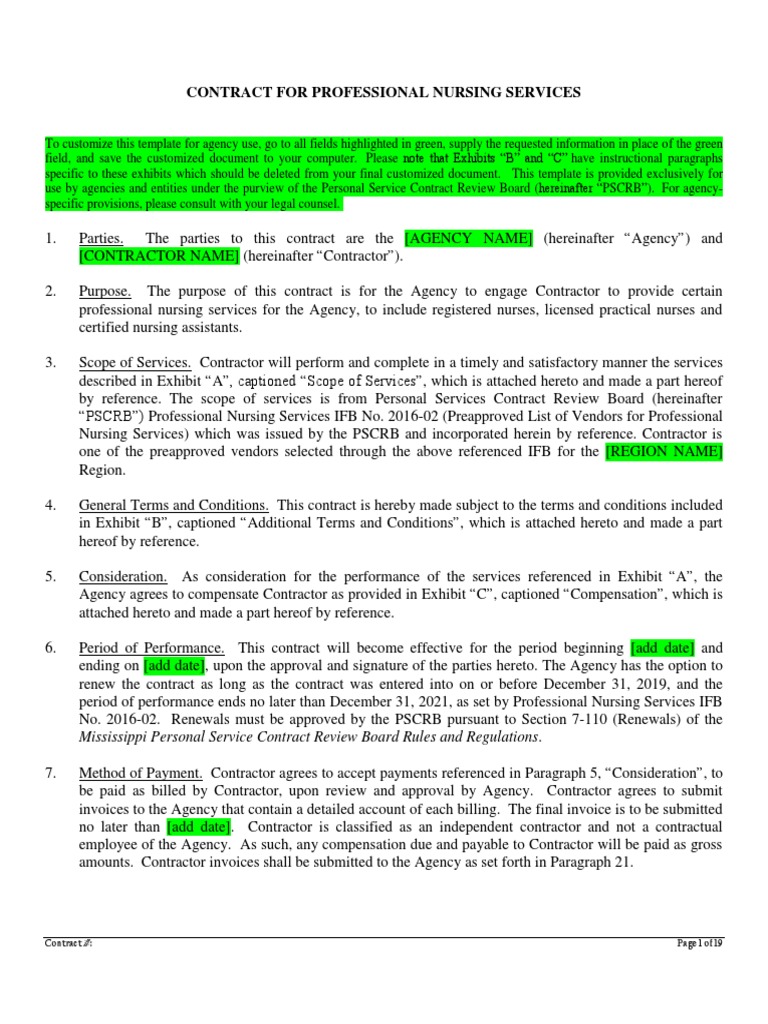 Professional Nursing Service Contract Template Exp 12-31-2021 | PDF | E ...
