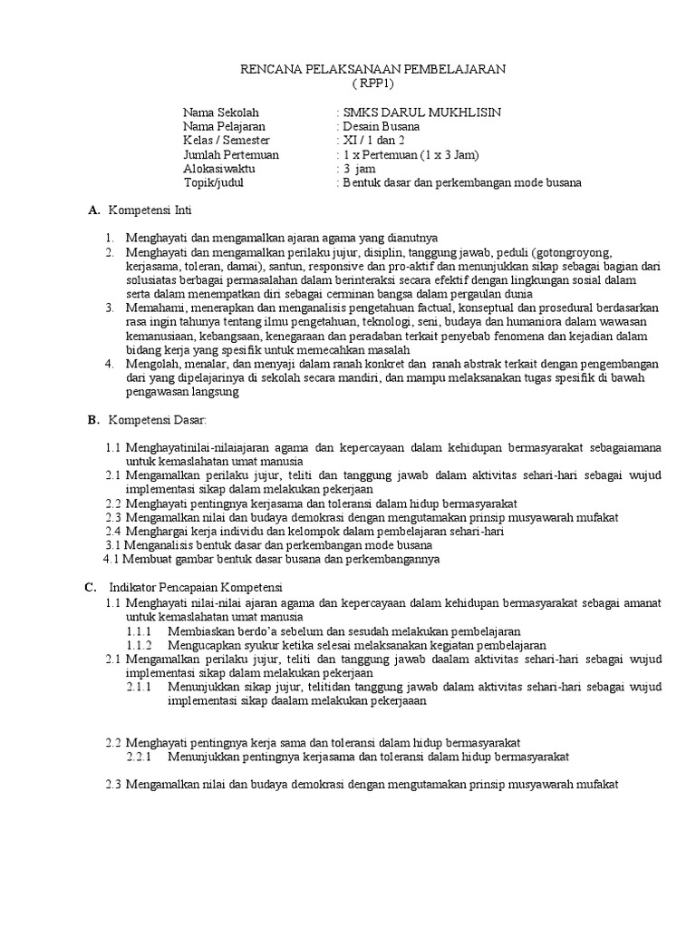 Rpp-Bentuk-Dasar Busana | PDF