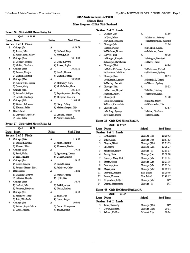 Whitney Young Girls 3A Meet Program | PDF | Individual Sports | Games ...