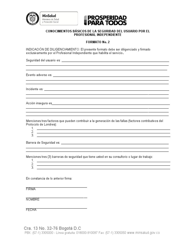 Formato 2 Evaluaci0n Del Conocimiento en Seguridad Del Paciente ...