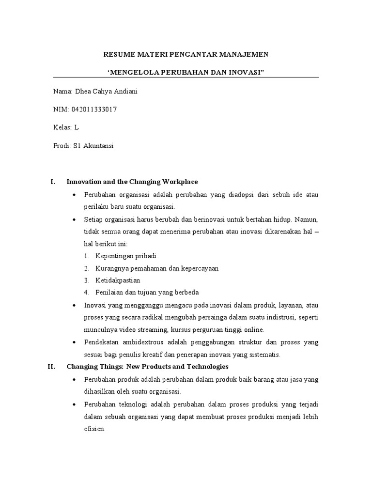 Resume Materi Pengantar Manajemen | PDF