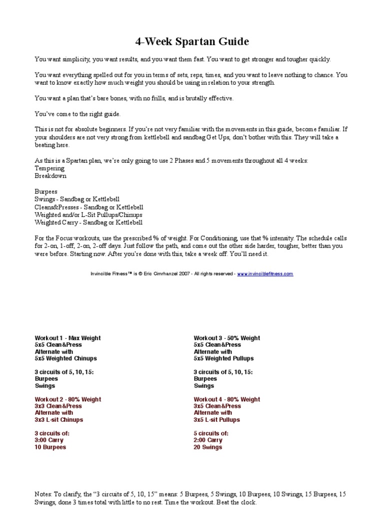 Basic Training - 4 Week Spartan Guide | PDF | Kettlebell | Sports