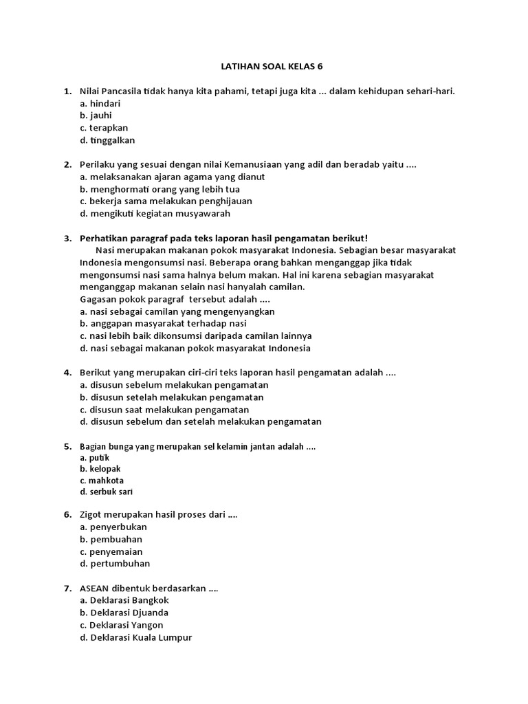 Latihan Soal Kelas 6 T1 | PDF