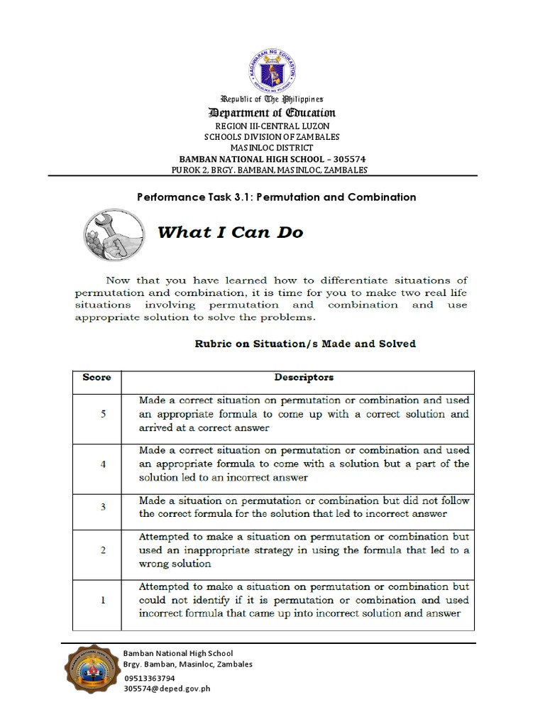 Grade Level 10 - Performance Tasks | PDF