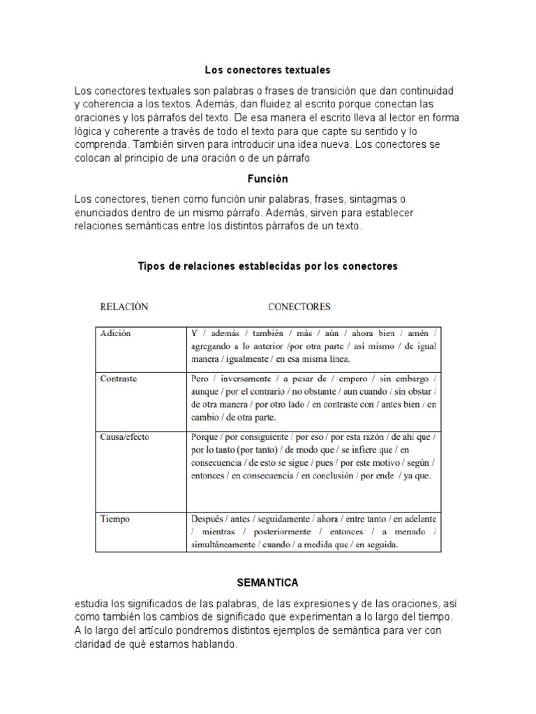 Los Conectores Textuales | PDF | Palabra | Verbo