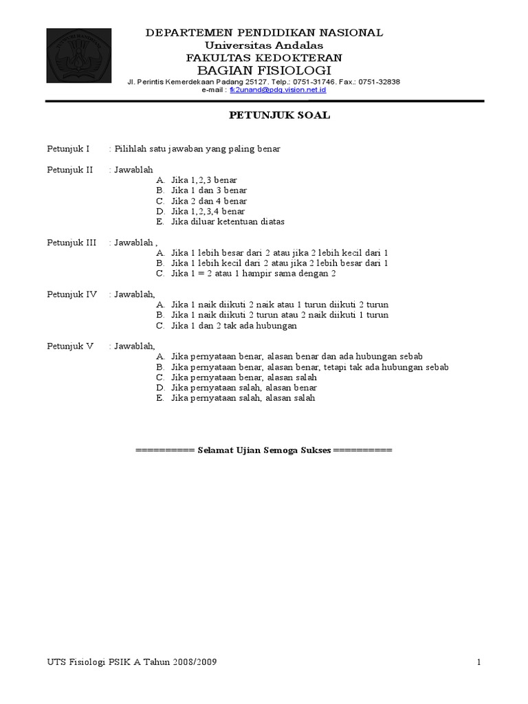 Soal Fisiologi UTS A08 | PDF
