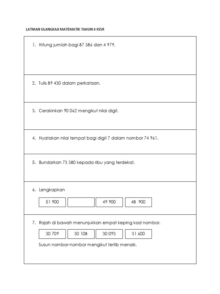 Worksheet Math Year 4 | PDF