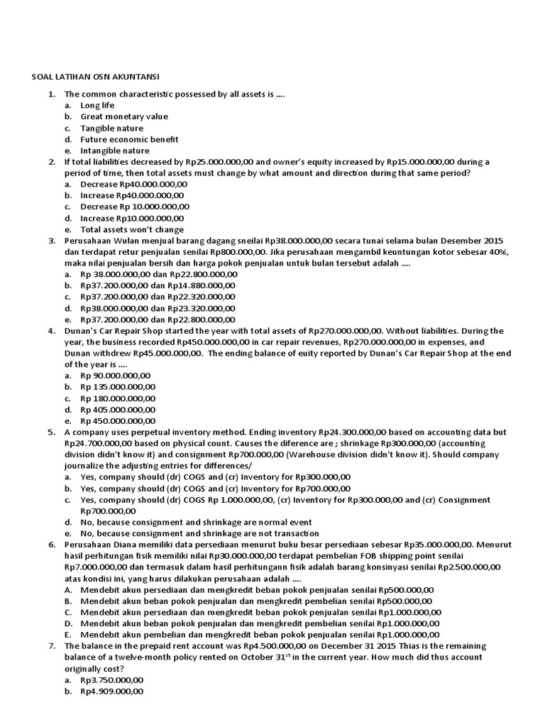 Soal Latihan OSN Akuntansi 2025 | PDF | Equity (Finance) | Financial ...