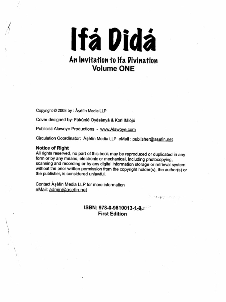 Ifa Dida An Invitation To Ifa Divination Vol. 1 | PDF
