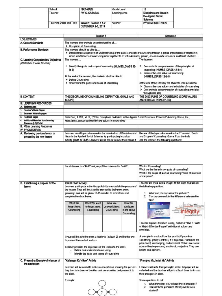 Diass Dll Week 2 Pdf School Counselor Psychotherapy