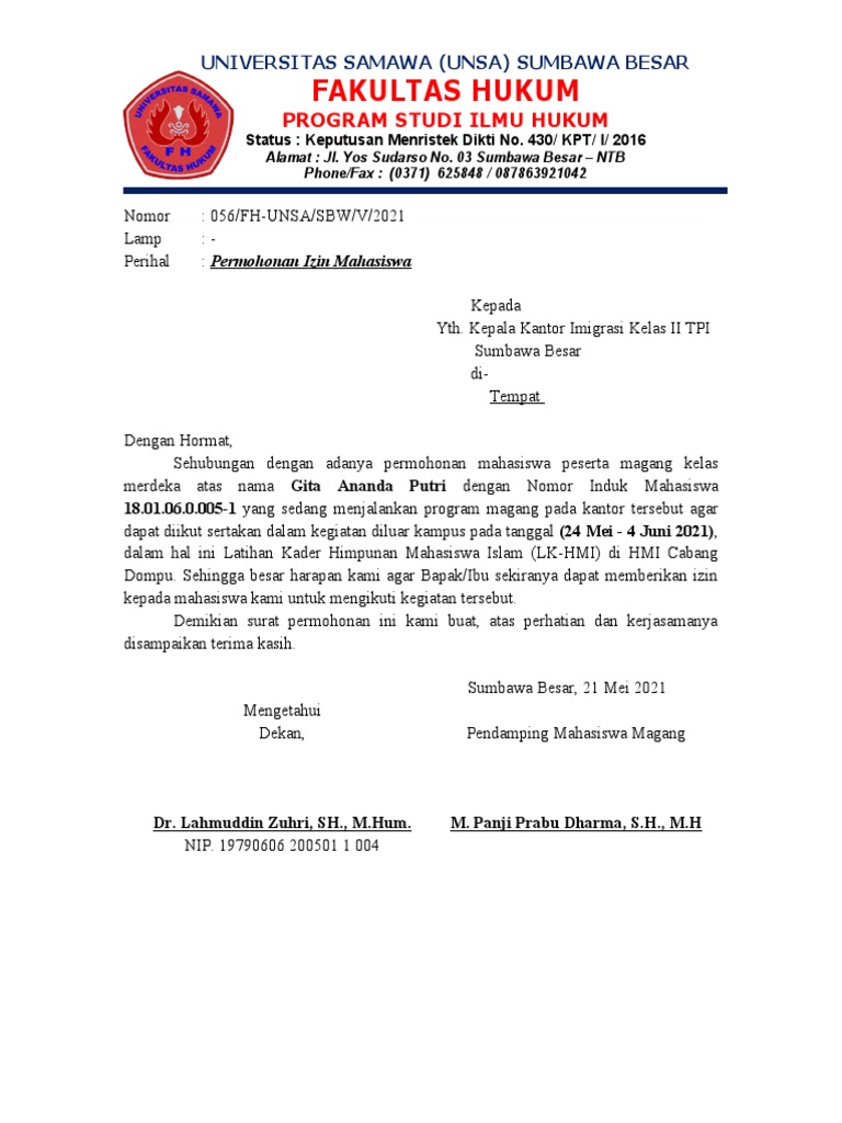 Surat LK-HMI Cab. Dompu | PDF