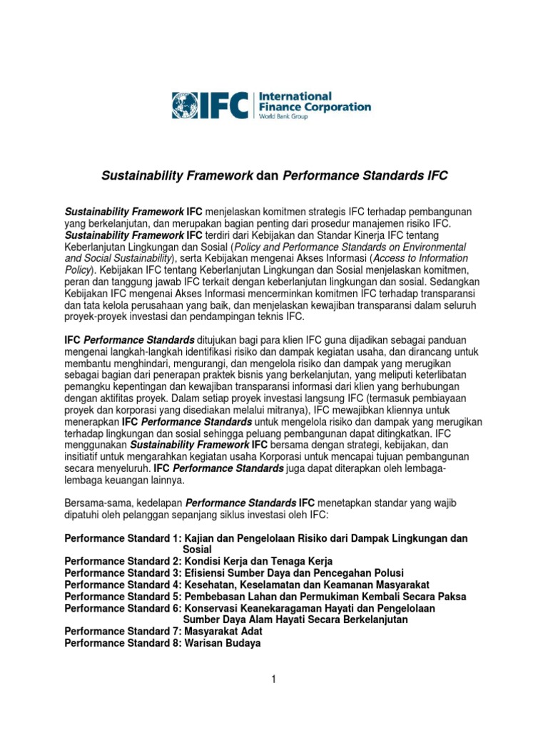 IFC - Performance Standards, Summary - Bahasa | PDF
