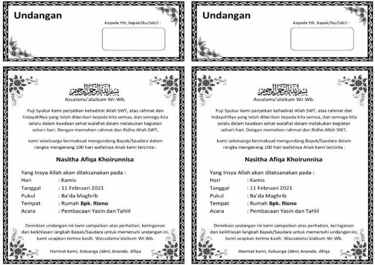 Undangan Kirim Doa 100 Hari | PDF
