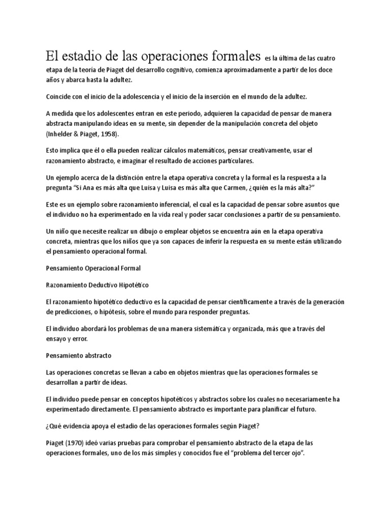 Operaciones Formales | PDF | Desarrollo cognitivo | Razón