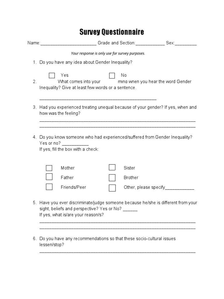 Example Survey Questionnaire | PDF | Career & Growth | Self-Improvement