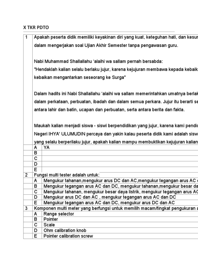 Soal X TKR Pdto | PDF