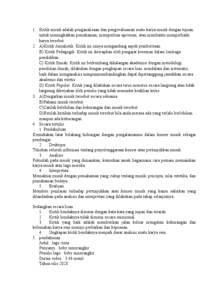 Kritik Musik Adalah Penganalisaan Dan Pengevaluasian Suatu Karya Musik ...