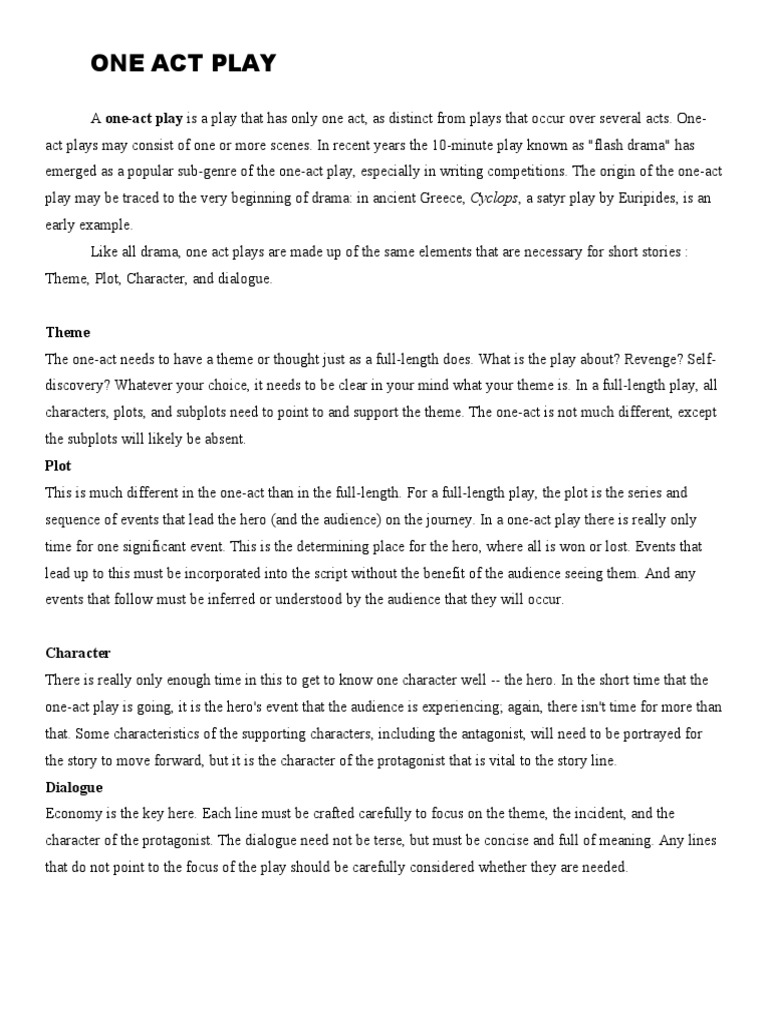 One Act Play Elements (Main Topic) | PDF