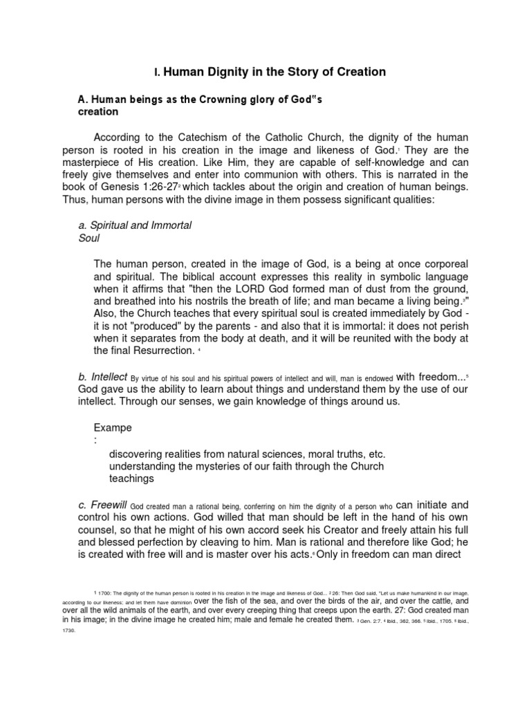 Human Dignity in The Story of Creation - Course Notes | PDF | Catholic ...