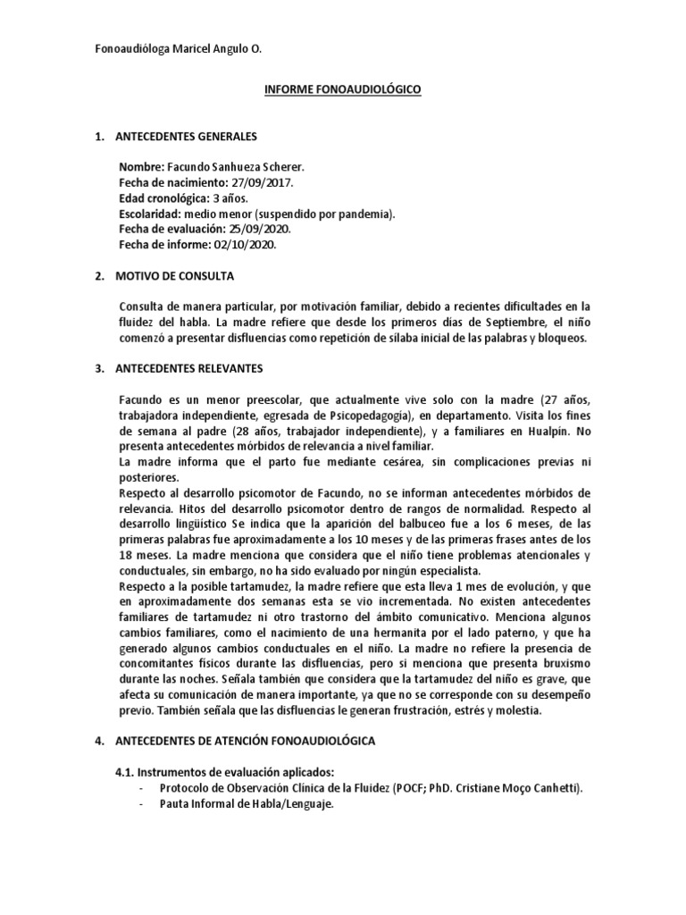 Informe Facundo Sanhueza | PDF | Tartamudeo | Especialidades Medicas